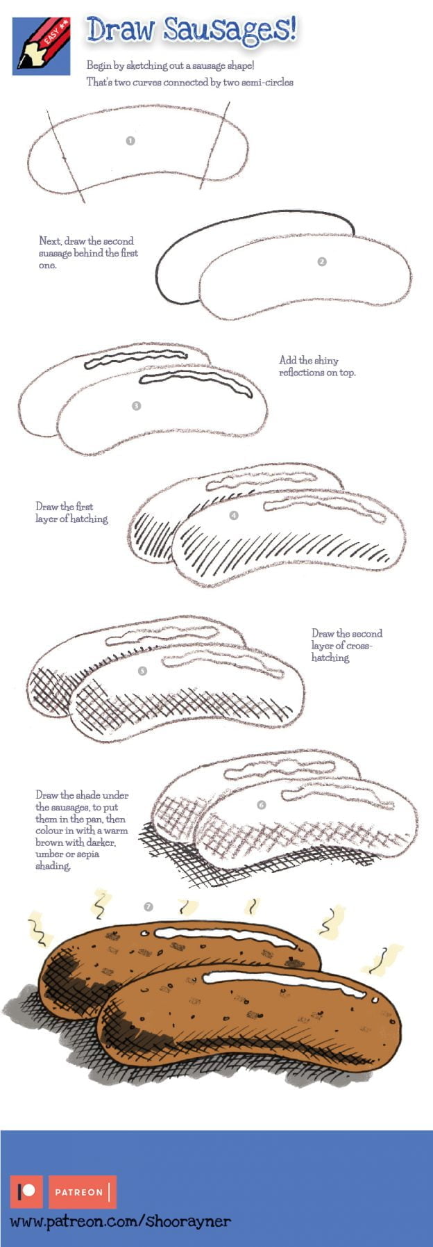 How to draw Sausages Real Easy – Shoo Rayner