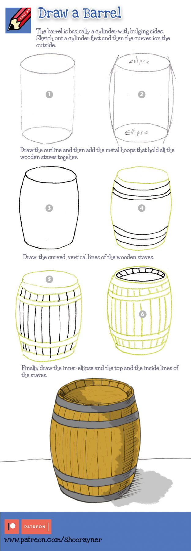 How to draw a Barrel real Easy – Step by Step – Shoo Rayner